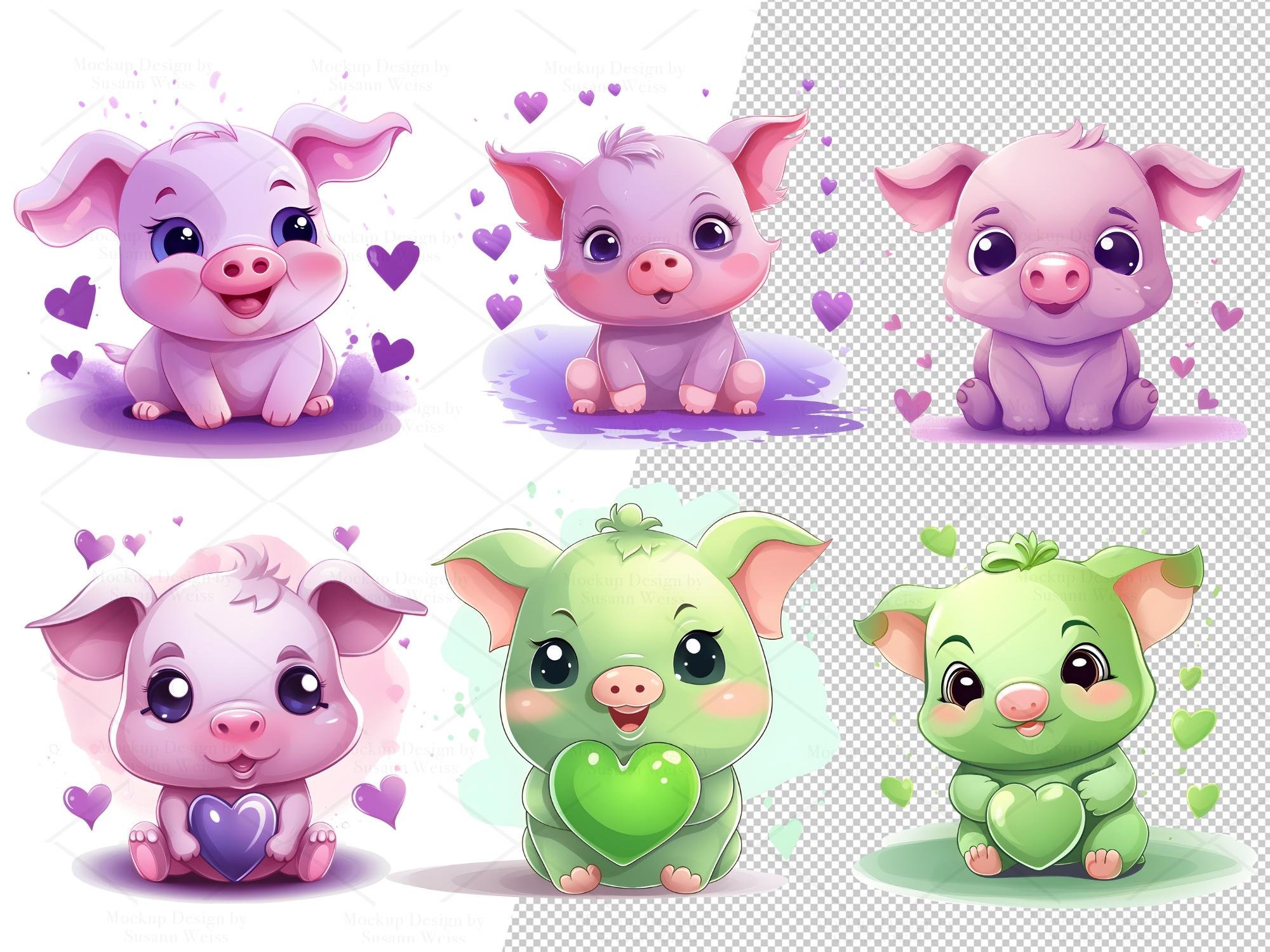 34 Cute Pig Heart PNG Stickers Sweet Valentine Pig Clipart Romantic Pig ...