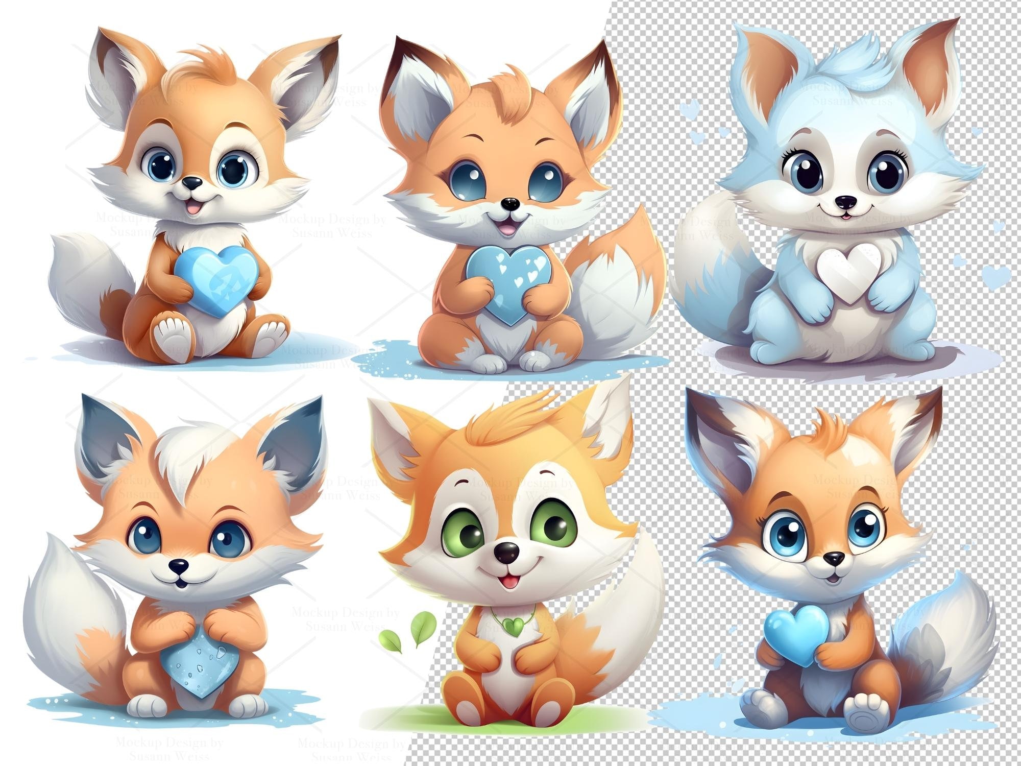 30 Digital Cute Fox Clip Art Set, Cute Fox Sticker, Cute Fox Colorful ...
