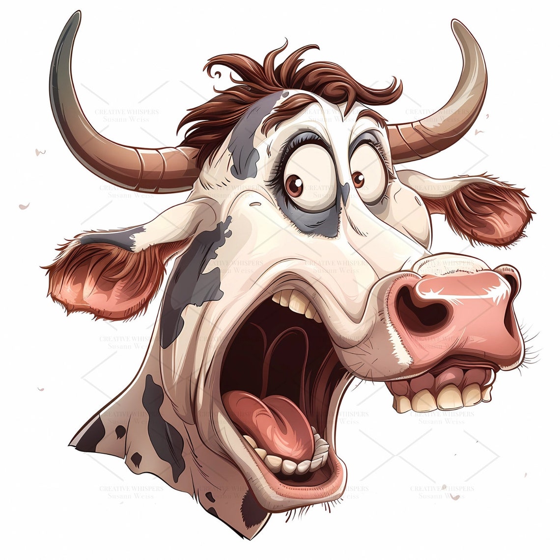 Cute Funny Crazy Cow Clipart Bundle 10 High Quality Watercolor Jpgs ...