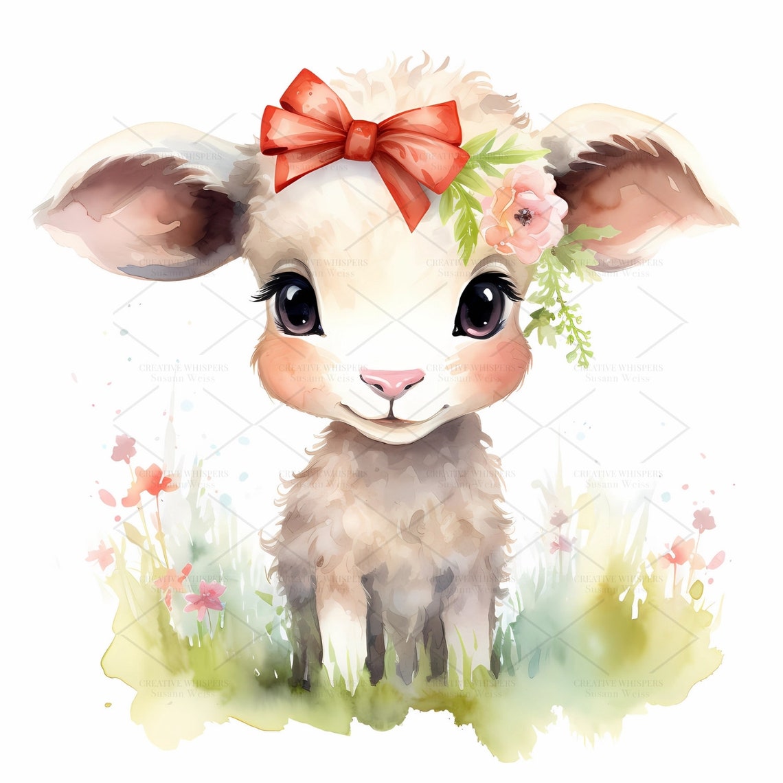 Baby Sheep, Lamb Meadow Vintage Watercolor Clipart Bundle 10 High ...