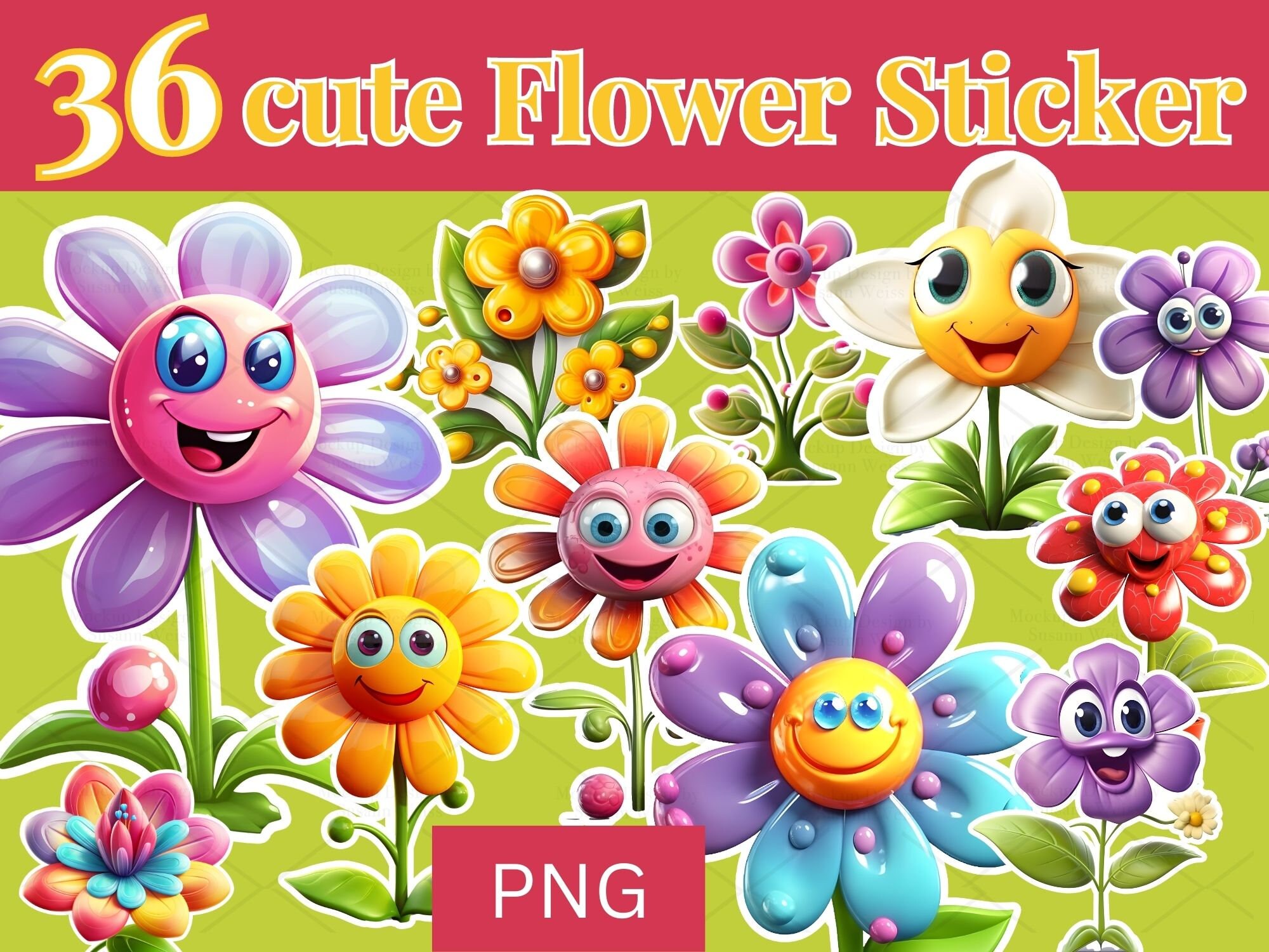 36 Digital Cute Flower Clip Art Set, Cute Flower Sticker, Cute Flower ...