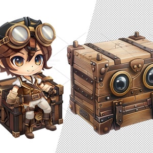 Steampunk Cartoon Illustration Clipart Sticker Bundle- 10 High Quality ...