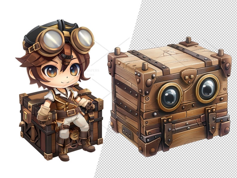 Steampunk Cartoon Illustration Clipart Sticker Bundle 10 High Quality ...