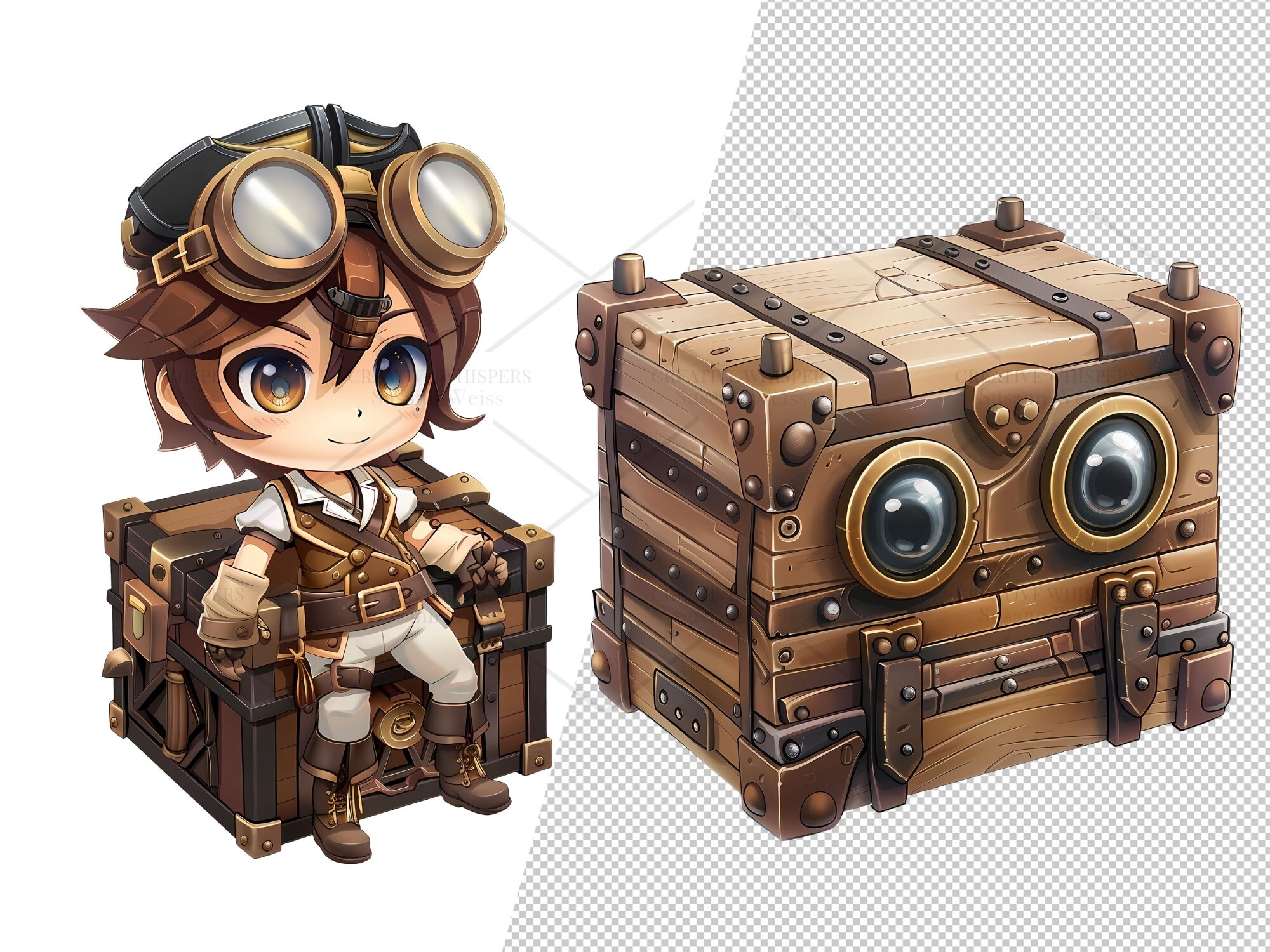 Steampunk Cartoon Illustration Clipart Sticker Bundle 10 High Quality ...