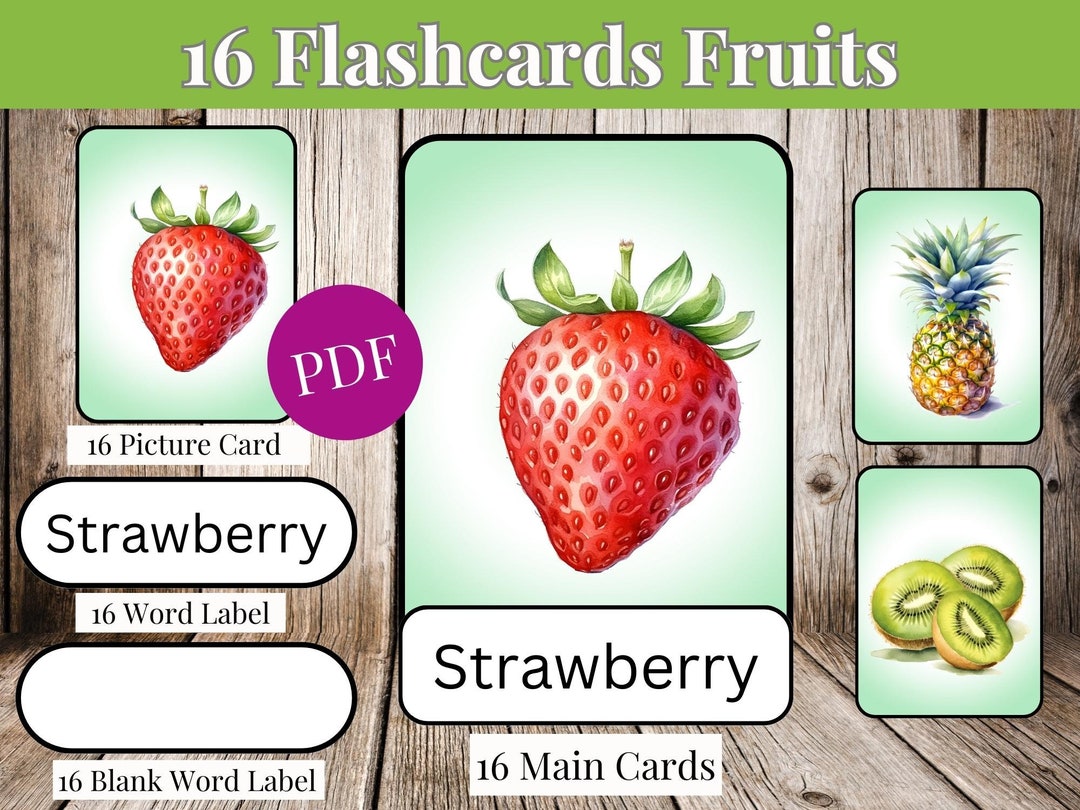 16 Adorable Fruits Flashcards for Kids - Learning Cards Editable PDF - Etsy