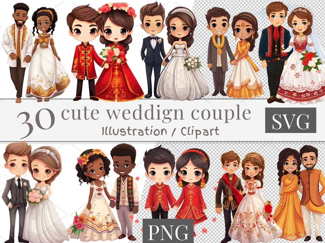 30 Cute Wedding Couple Stickers, Clipart Digital Downloads With ...