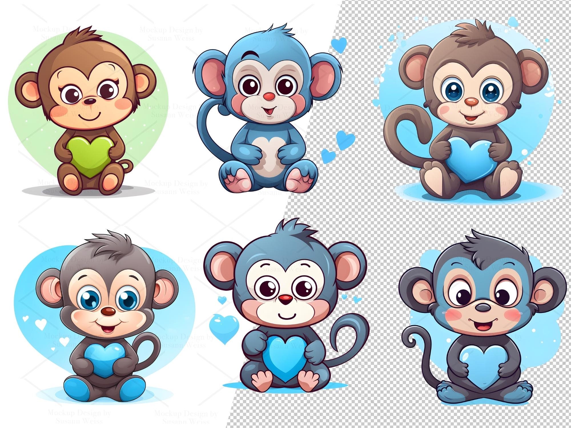 30 Digital Cute Monkey Sticker Clip Art Set Cute Monkey - Etsy
