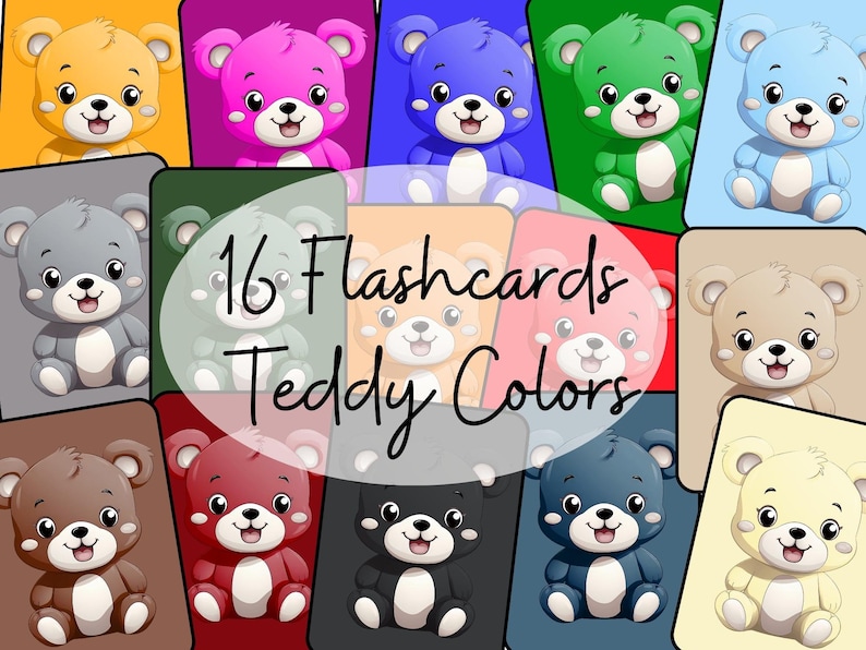 16 Cute Teddy Bear Flashcards for Kids Discover Colors Playfully PDF - Etsy