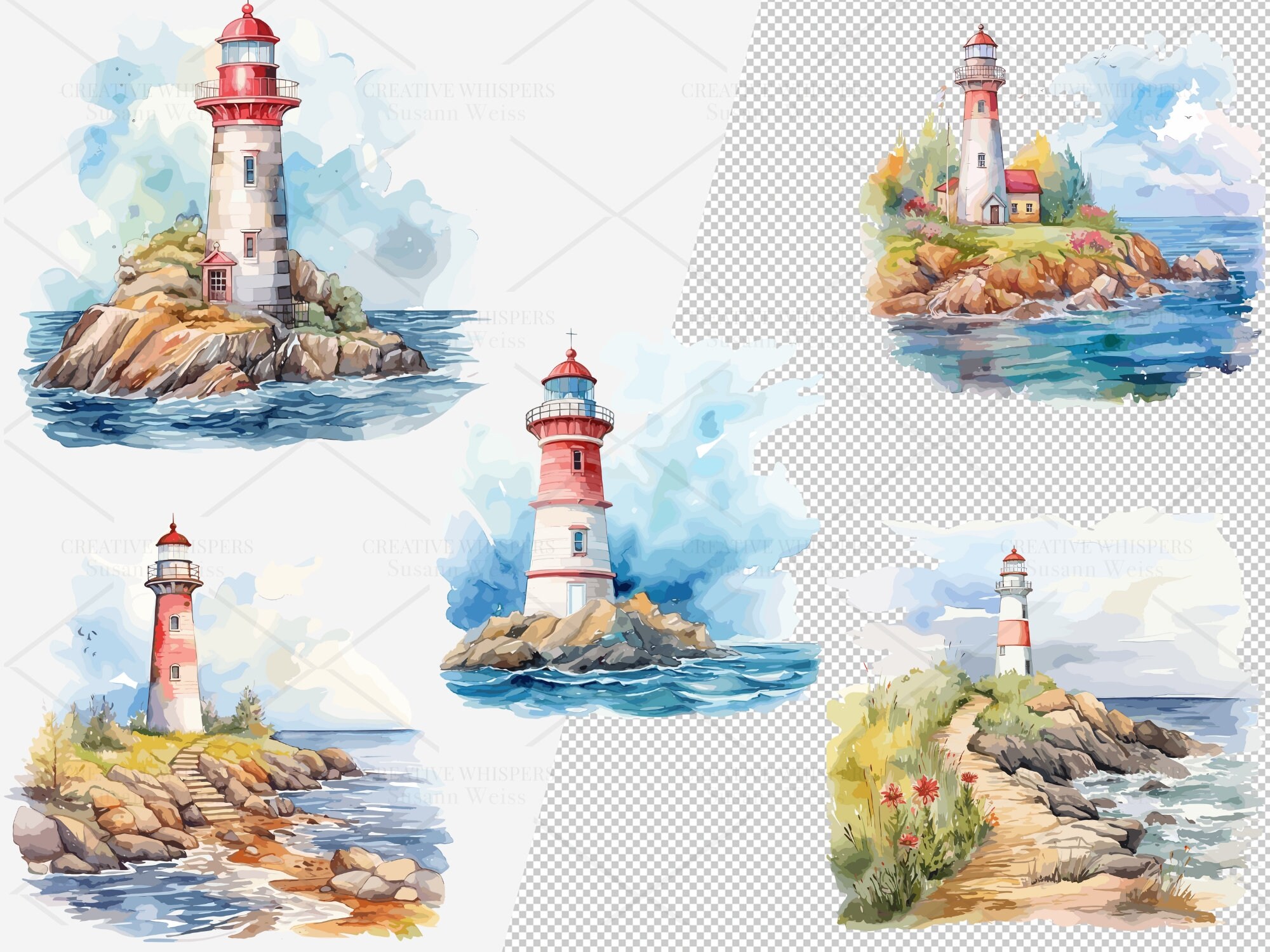 20 Watercolor Lighthouse SVG, PNG, Commercial Use, Clipart Vector ...