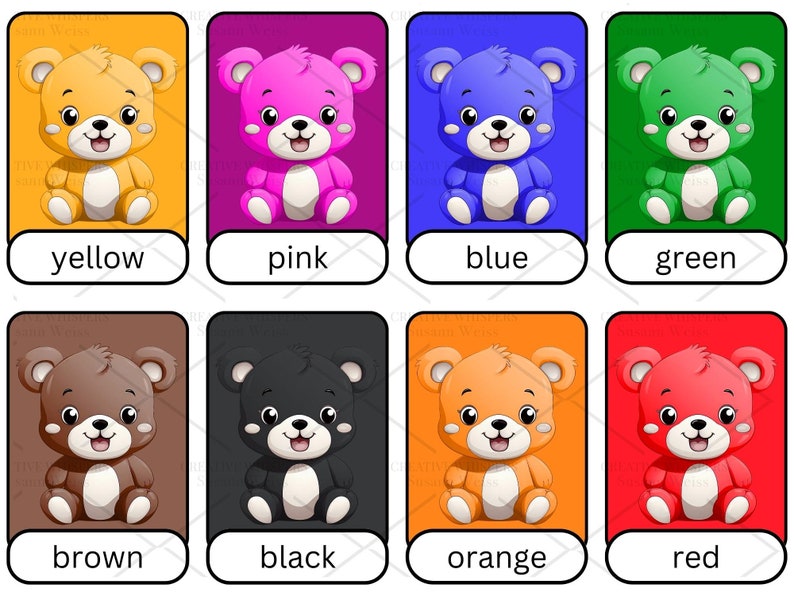 16 Cute Teddy Bear Flashcards for Kids Discover Colors Playfully PDF - Etsy