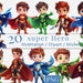 20 Digital Super Hero Clip Art Set, Super Hero Sticker, Sublimation ...
