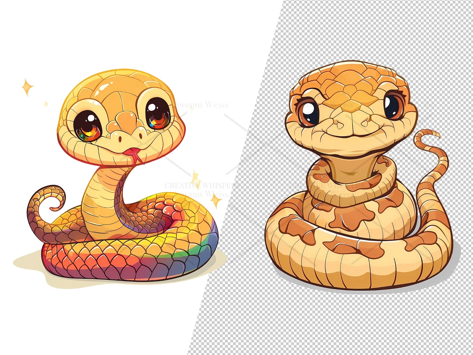 Cute Snake, Illustration Clipart Bundle 10 High Quality Pngs ...