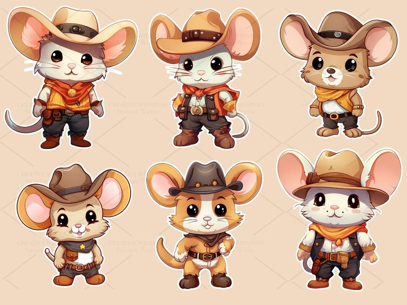 21 Digital Cute Cowboy Mouse Clip Art Set, Cute Cowboy Mouse Sticker ...