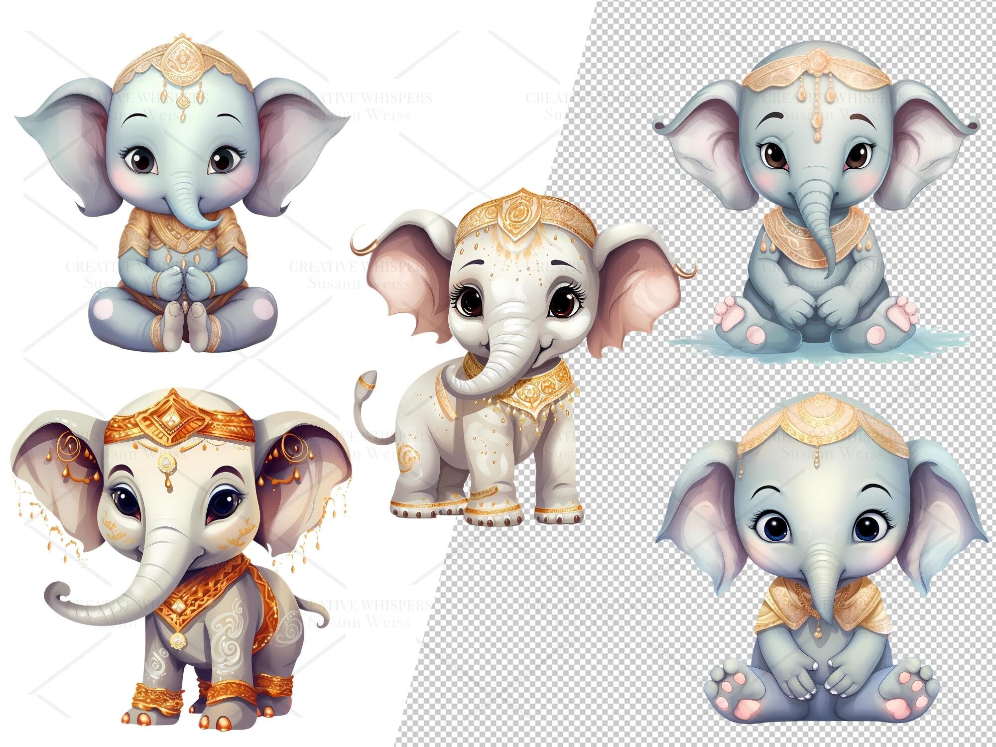 20 Digital Cute Elephant Clipart Set, Indian Elephant Sticker, PNG ...