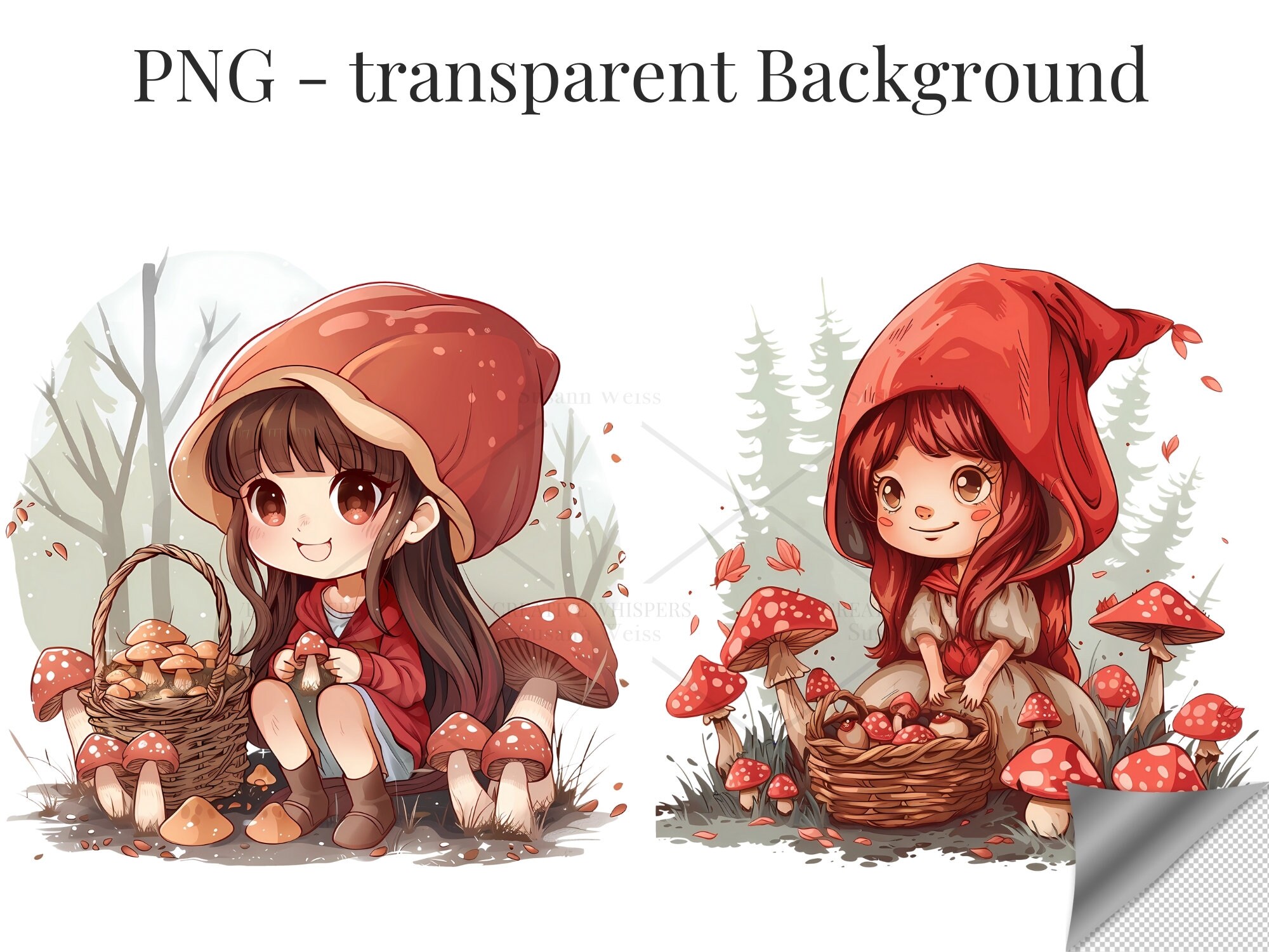 Cute Little Red Fairy Tale Figures, Clipart Bundle 10 High Quality Pngs ...