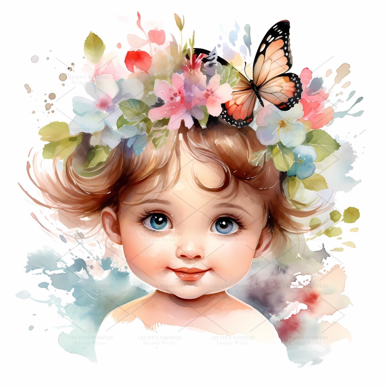 Cute Girl With Flowers Watercolor Clipart Bundle 10 High Quality Images ...