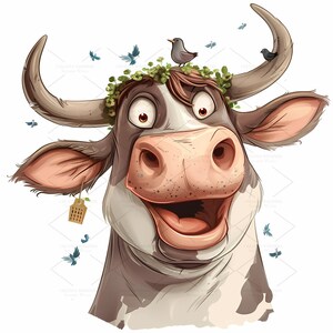 Cute Funny Crazy Cow Clipart Bundle- 10 High Quality Watercolor Jpgs ...