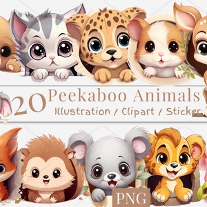 20 Cute Peekaboo Animal Clipart, Cute Animal Sticker, Ornaments ...