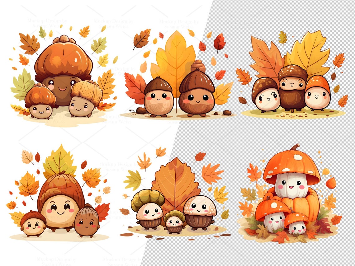 30 Digital Cute Autumn Sticker Clip Art Set, Cute Autumn Sticker ...