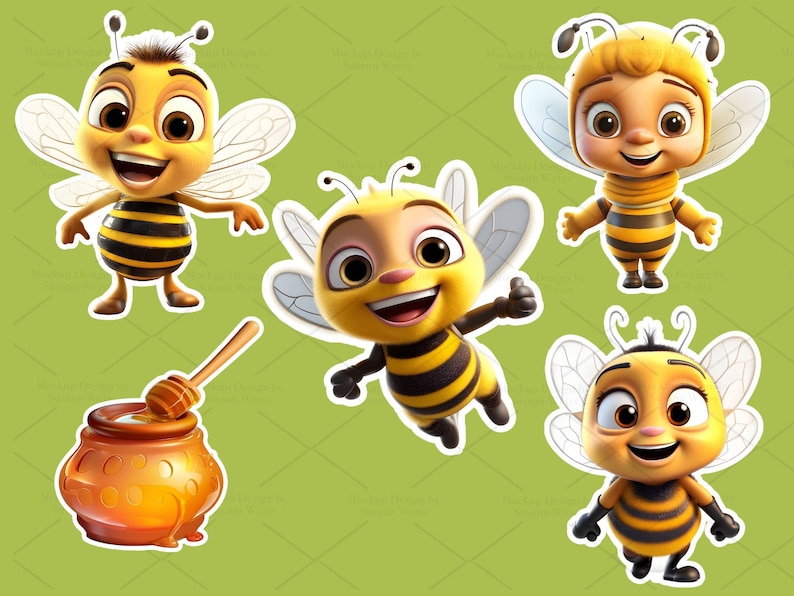 10 Cute Bee Clipart Bundle – Happy Honey Bees & Honey Pot Pngs – Kids ...