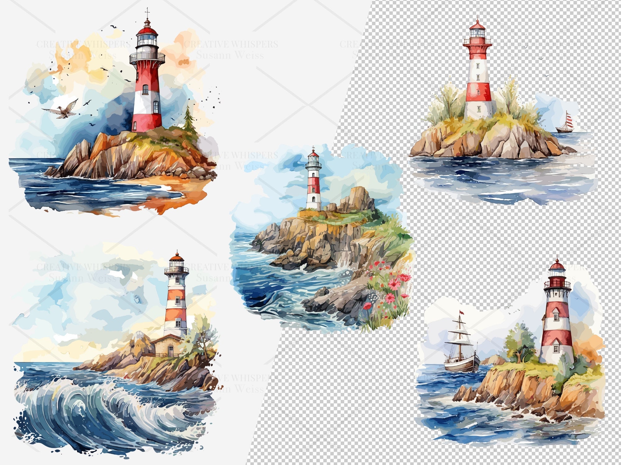 20 Watercolor Lighthouse SVG, PNG, Commercial Use, Clipart Vector ...