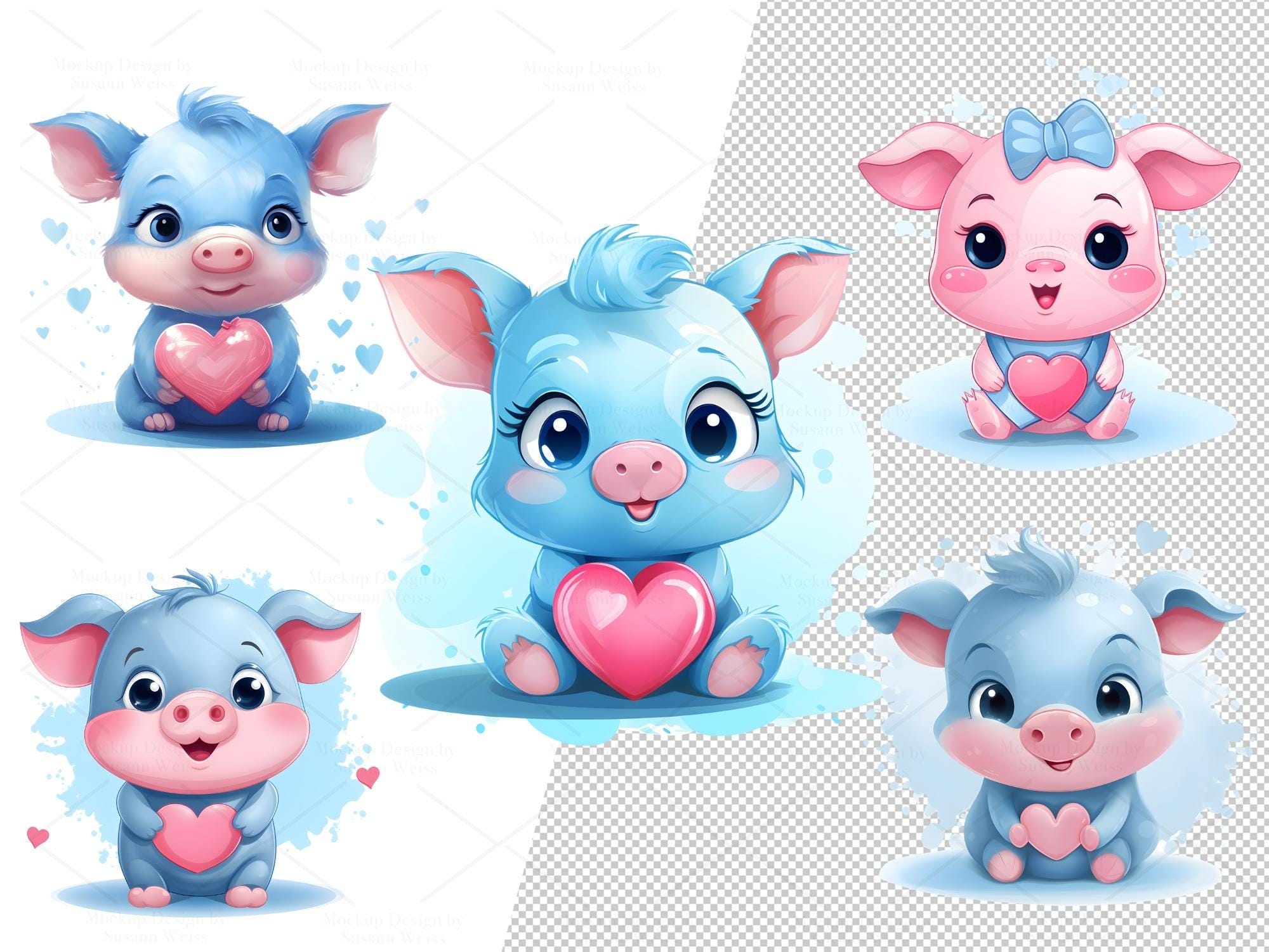 34 Cute Pig Heart PNG Stickers Sweet Valentine Pig Clipart Romantic Pig ...