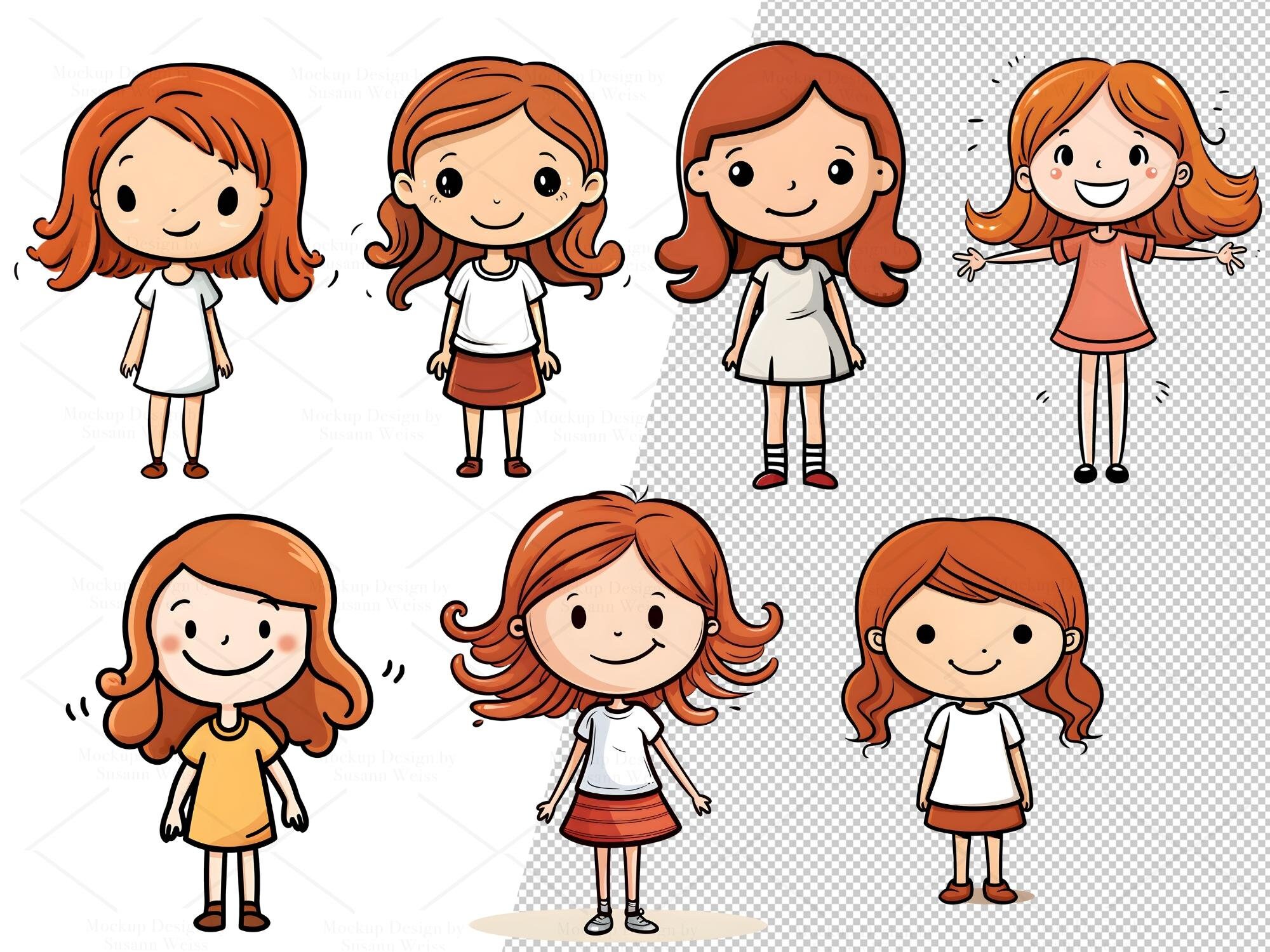 39 Digital Cute Girl Sticker Clip Art Set, Cute Girl Sticker ...