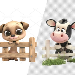 Cute Farm Animal 3d Clipart Bundle- 10 High Quality Pngs-, Journaling ...