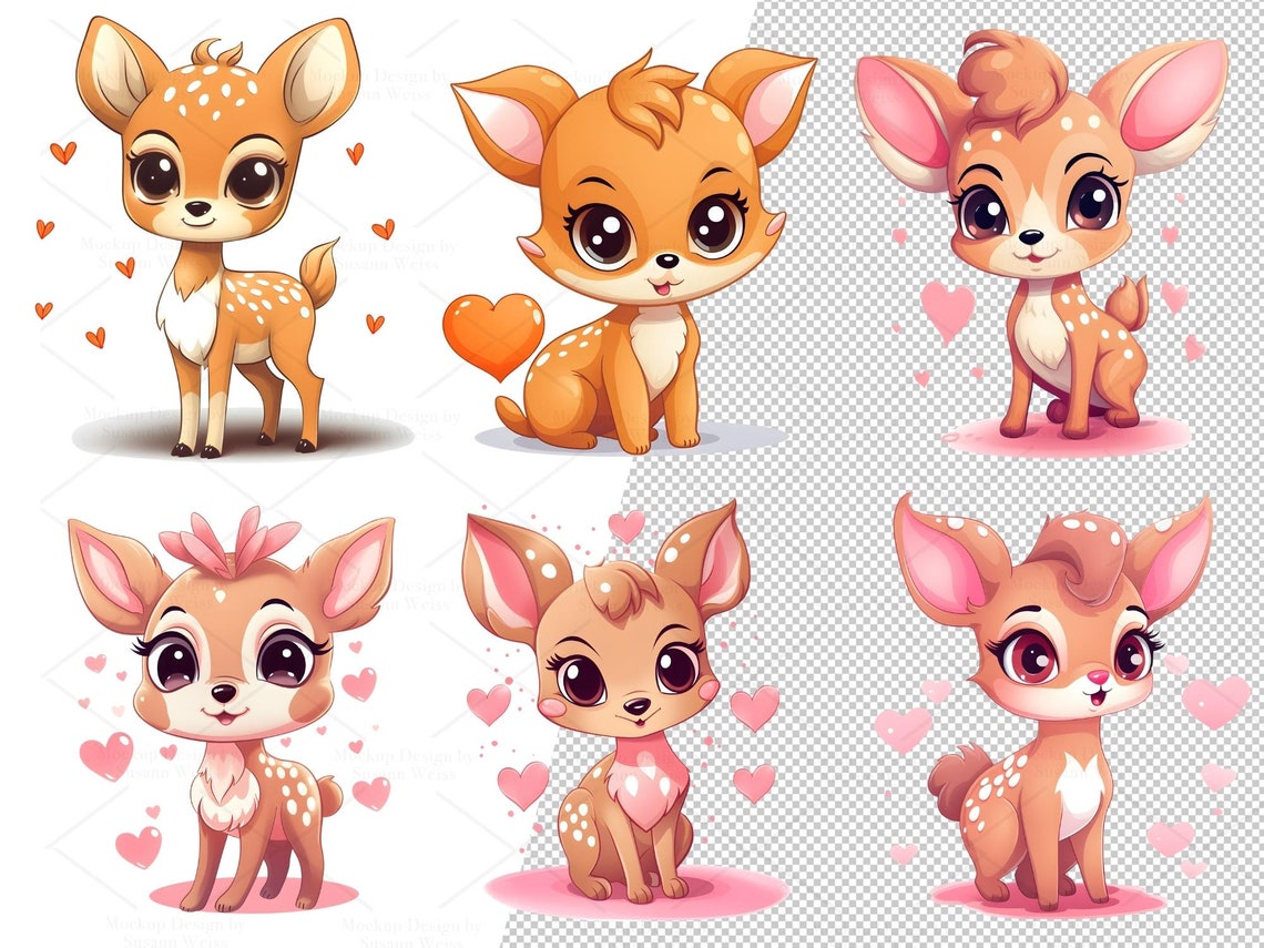 30 Digital Cute Fawn Clipart Set, Cute Fawn Sticker, Cute Fawn ...