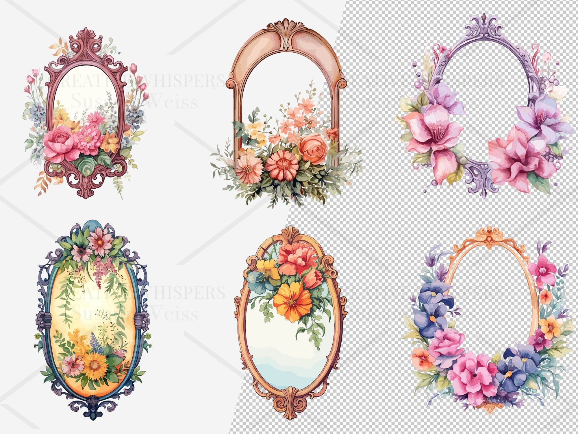24 Watercolor Vintage Mirror SVG, Clipart Vector Graphics Wall Art ...