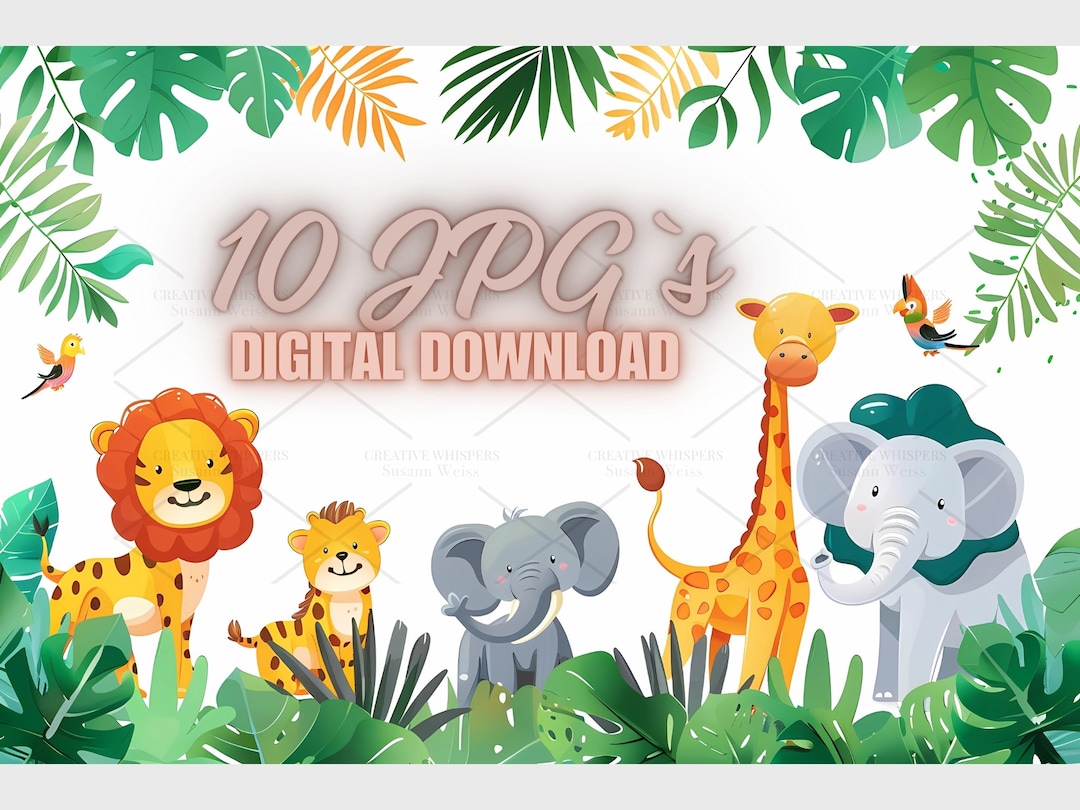 Jungle Safari Animals Clipart Set: Kids Party Decor (JPG Digital ...