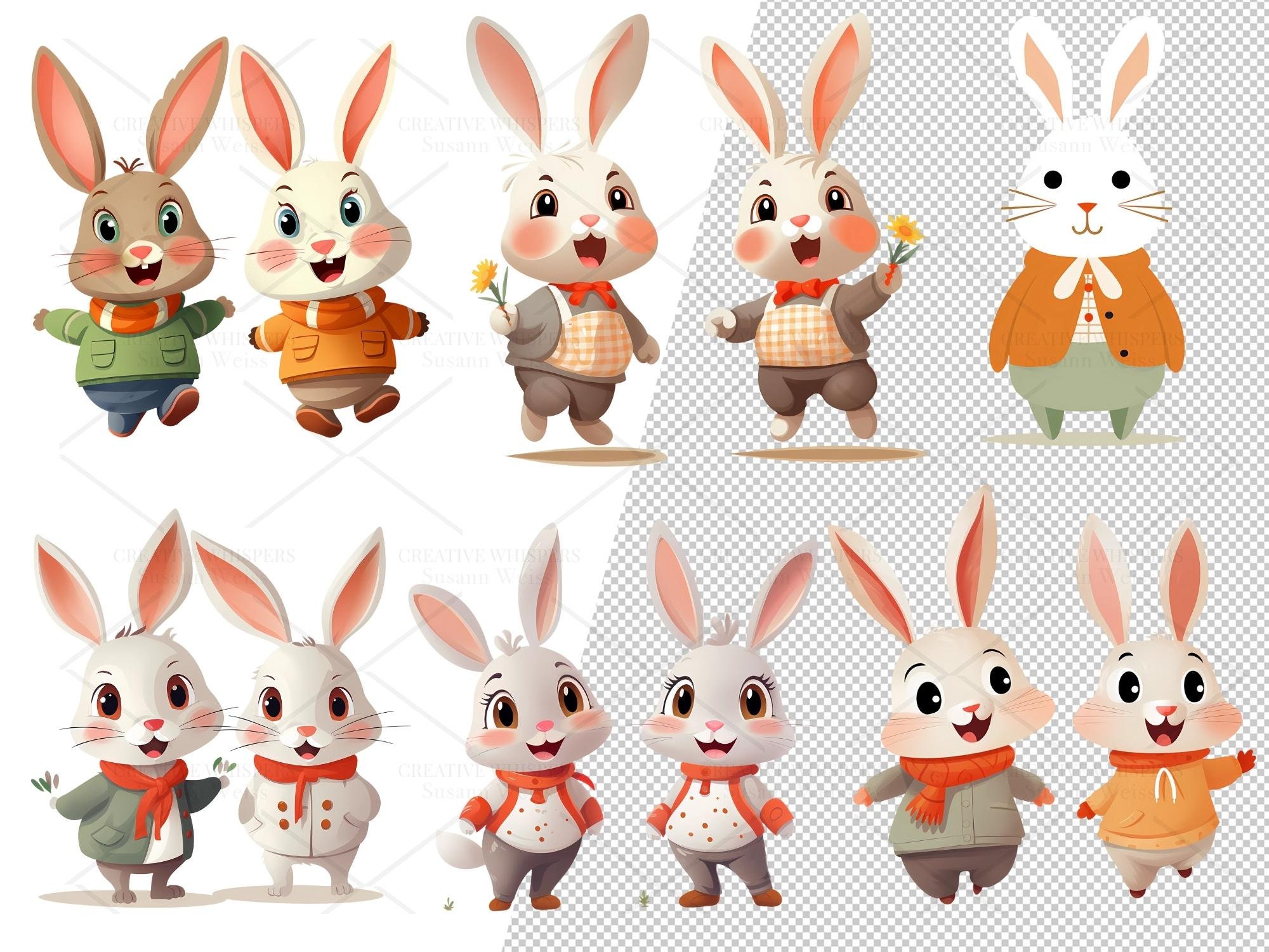 30 Digital Cute Rabbit Clip Art Set Cute Rabbit Sticker - Etsy