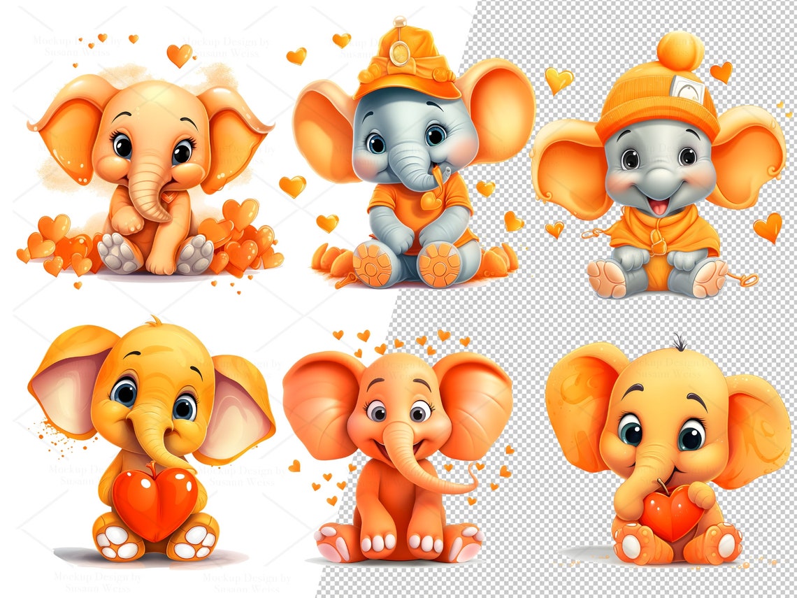 30 Digital Cute Elephant Clip Art Set, Cute Elephant Sticker, Cute ...