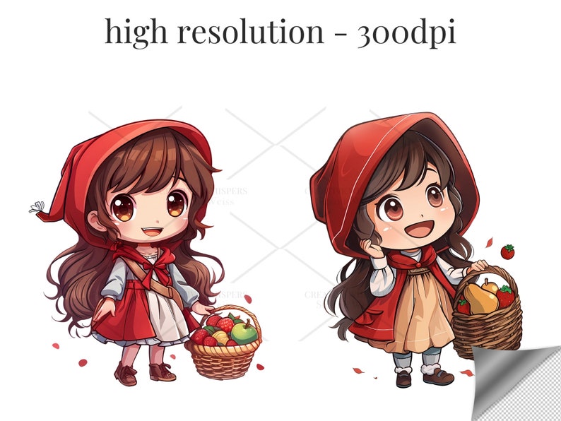 Cute Little Red Fairy Tale Figures, Clipart Bundle 10 High Quality Pngs ...