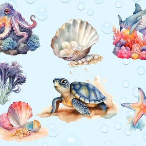 Sea Animal Watercolor Set - Underwater Creatures PNG - Ocean Life ...