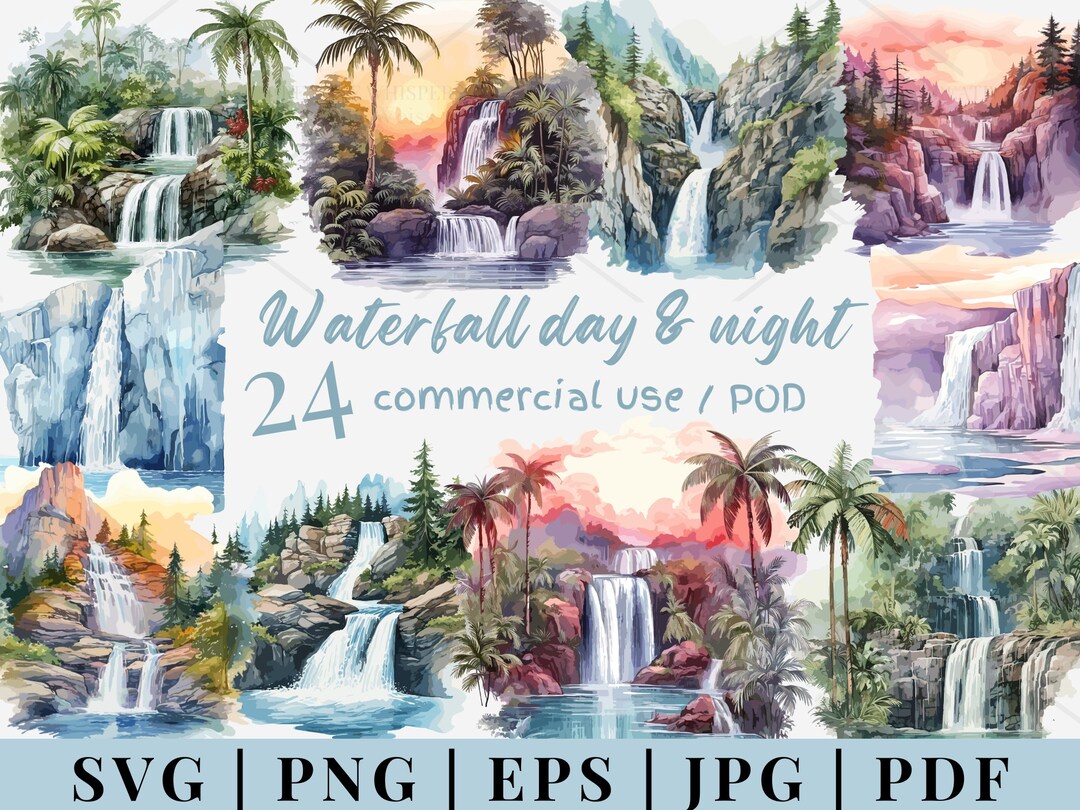 24 Watercolor Waterfall SVG, PNG, Commercial Use, Clipart Vector ...