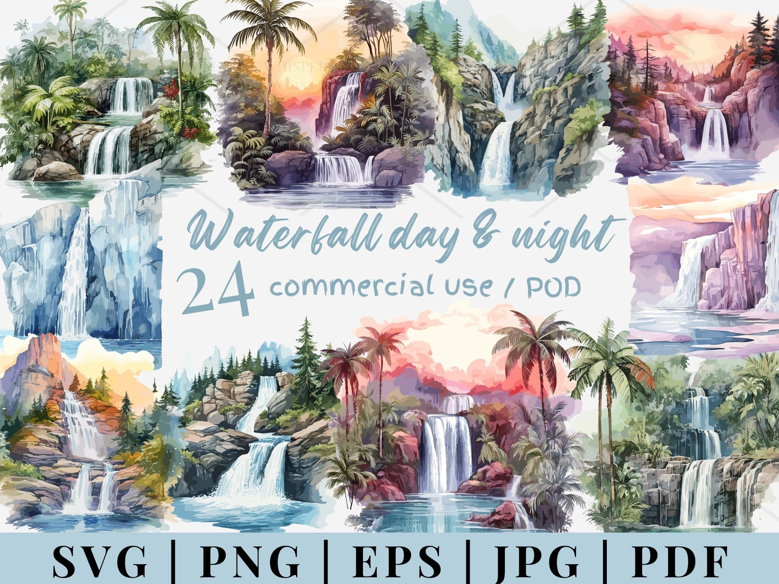 24 Watercolor Waterfall SVG, PNG, Commercial Use, Clipart Vector ...