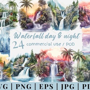 24 Watercolor Waterfall SVG, PNG, Commercial Use, Clipart Vector ...