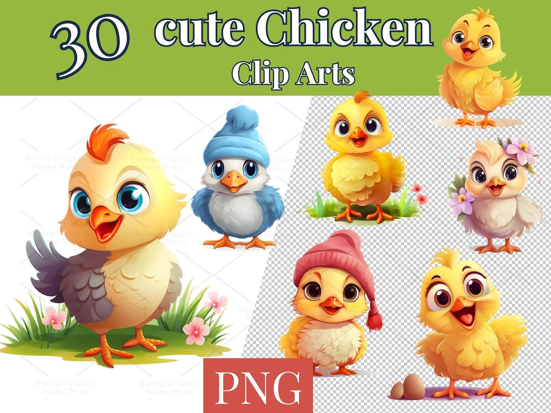 Digital Set of 30 Cute Hen Chick PNG, Sticker Clipart Cute Hen Chick ...