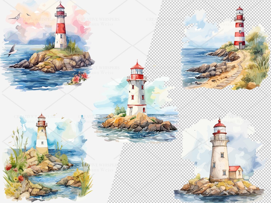 20 Watercolor Lighthouse SVG, PNG, Commercial Use, Clipart Vector ...