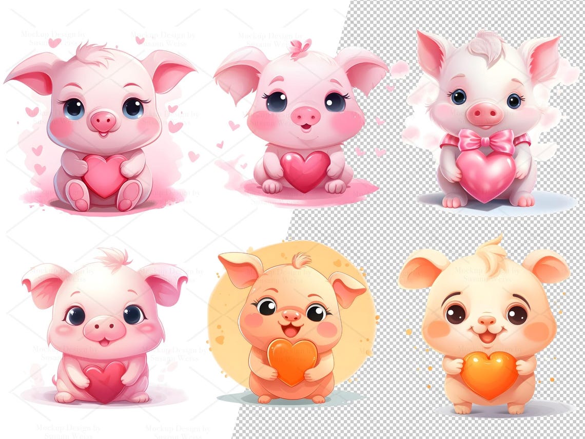 34 Cute Pig Heart PNG Stickers Sweet Valentine Pig Clipart Romantic Pig ...