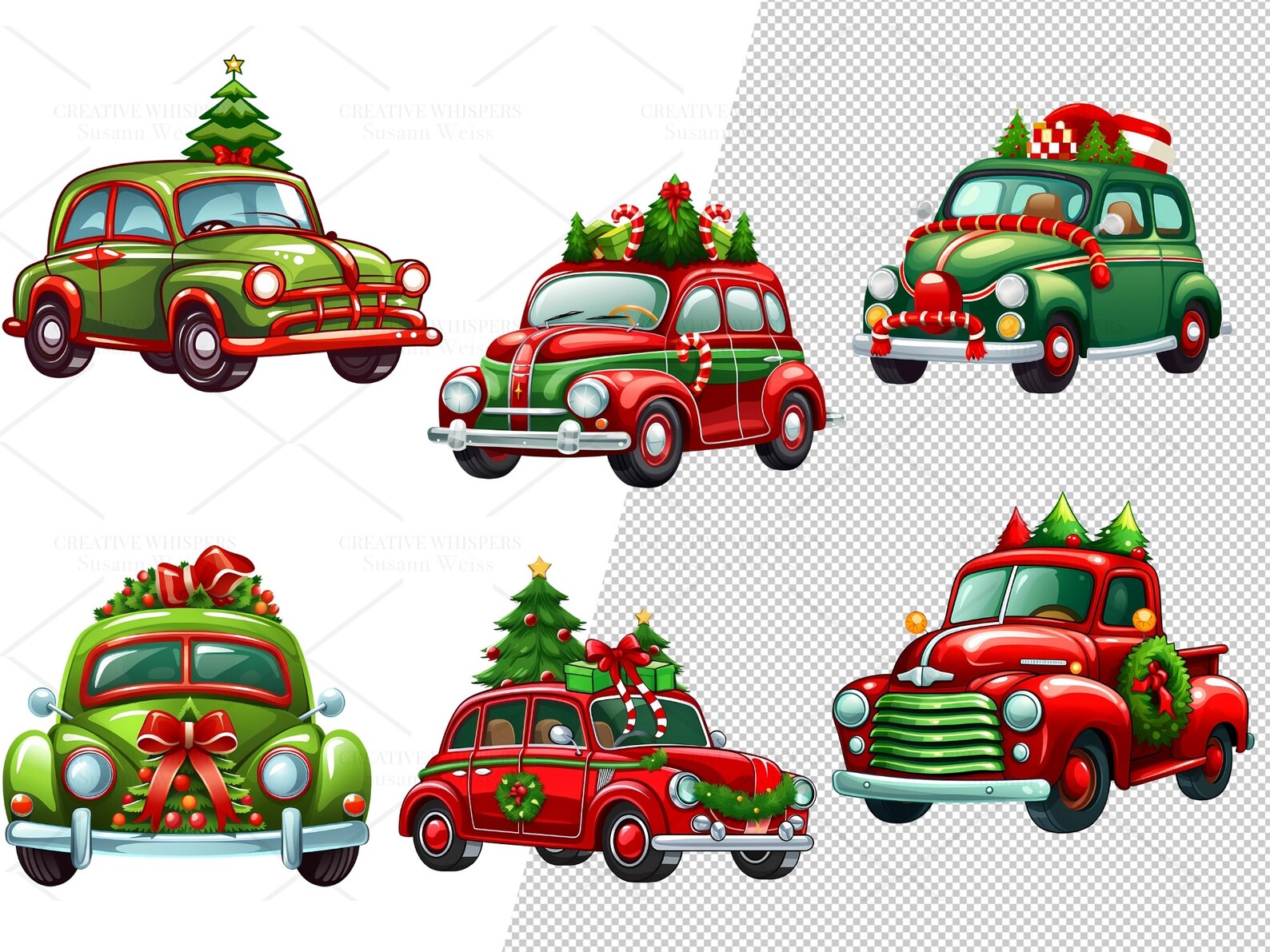 24 Digital Christmas Car Clip Art Set, Christmas Car Sticker ...