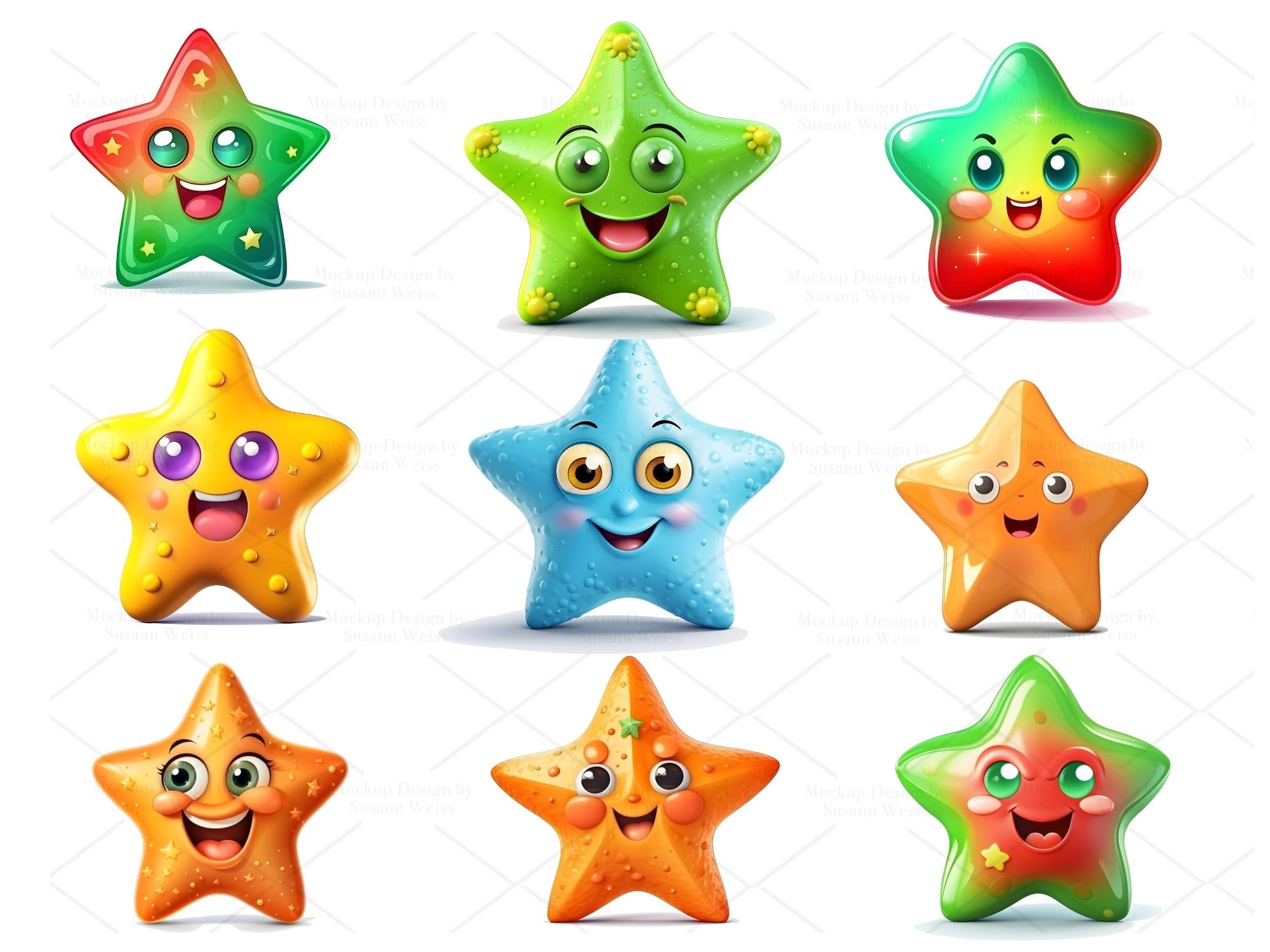 53 Digital Cute Star Clip Art Set, Cute Star Sticker, Cute Star ...