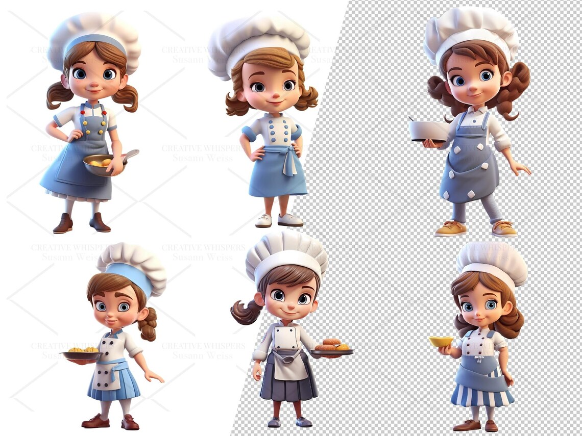 24 Digital Cute Cook Girl 3d Clipart Set, Cute Cook Sticker ...