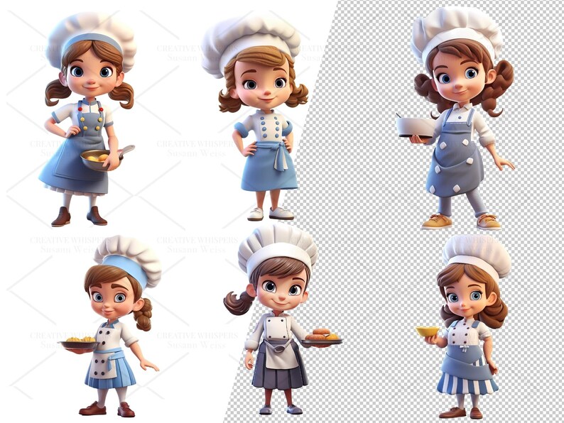 24 Digital Cute Cook Girl 3d Clipart Set, Cute Cook Sticker ...