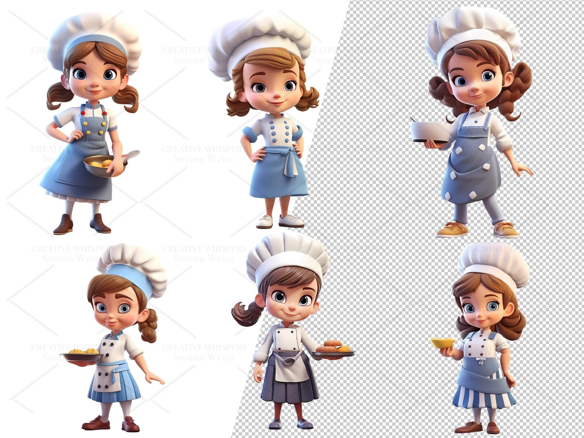 24 Digital Cute Cook Girl 3d Clipart Set, Cute Cook Sticker ...