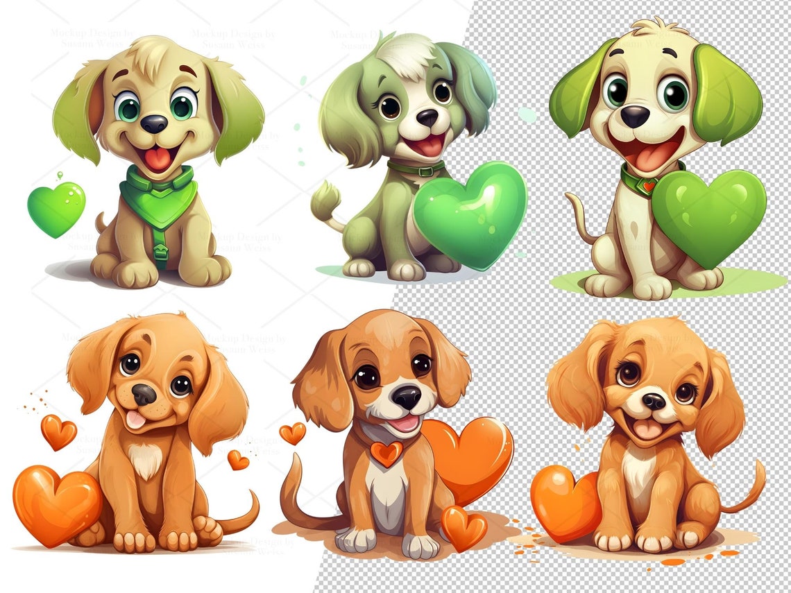 30 Digital Cute Dog Clip Art Set, Cute Dog Sticker, Cute Dog Colorful ...