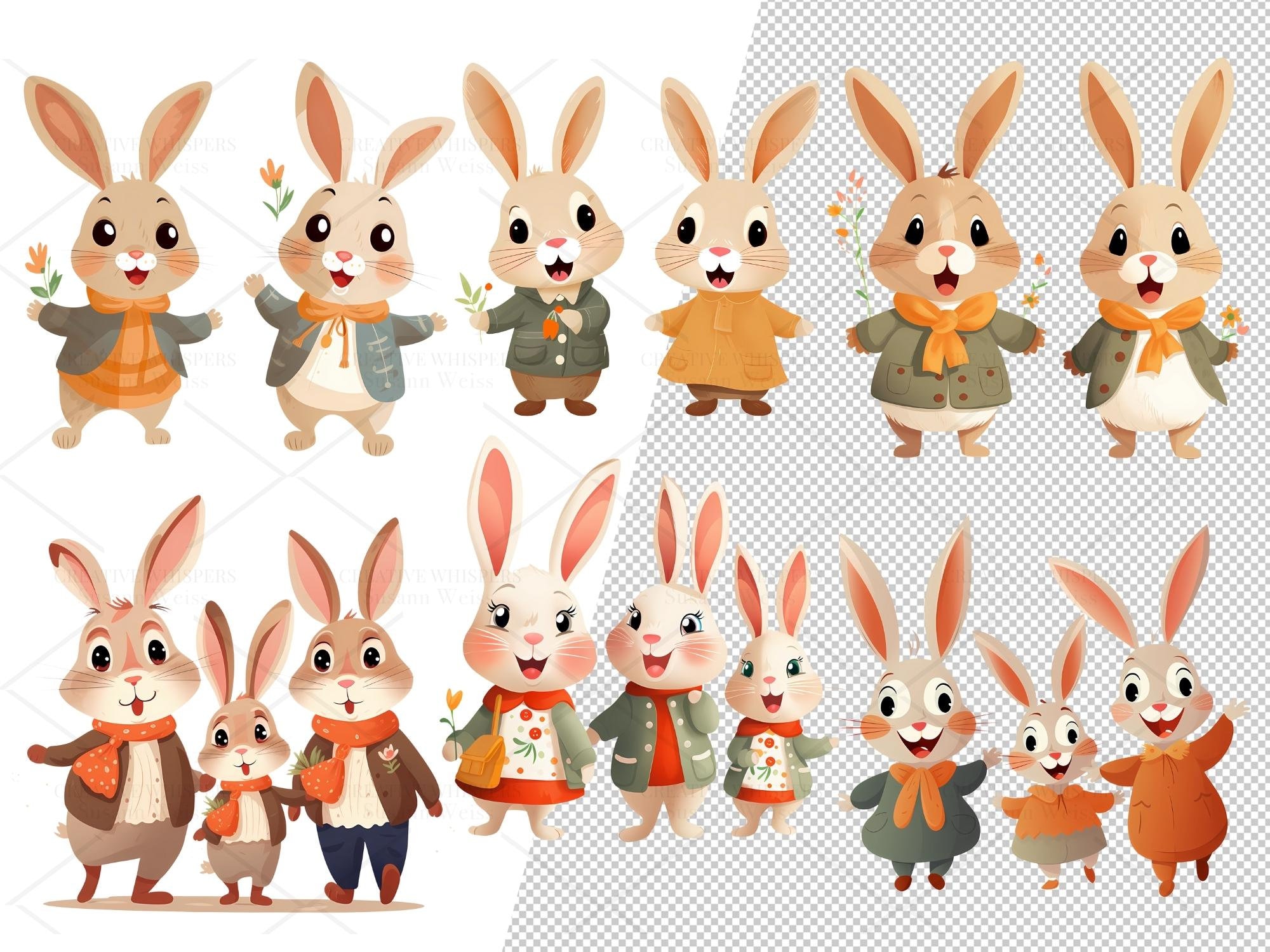 30 Digital Cute Rabbit Clip Art Set Cute Rabbit Sticker - Etsy