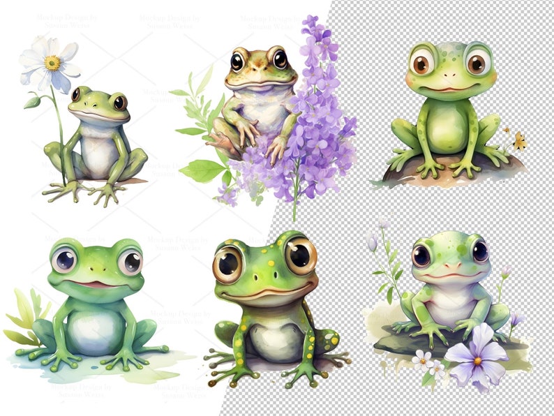 24 Digital Watercolor Cute Frog Clip Art Set, Cute Frog Sticker, Shirt ...