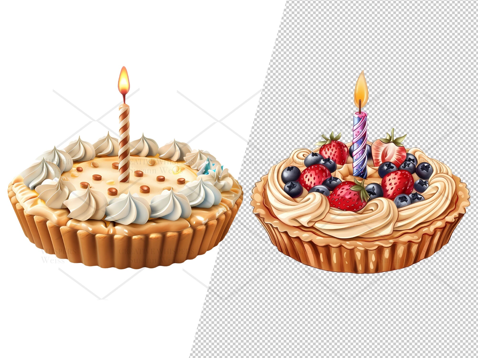 Birthday Tart Cake Illustration Clipart Bundle 10 High Quality Pngs ...